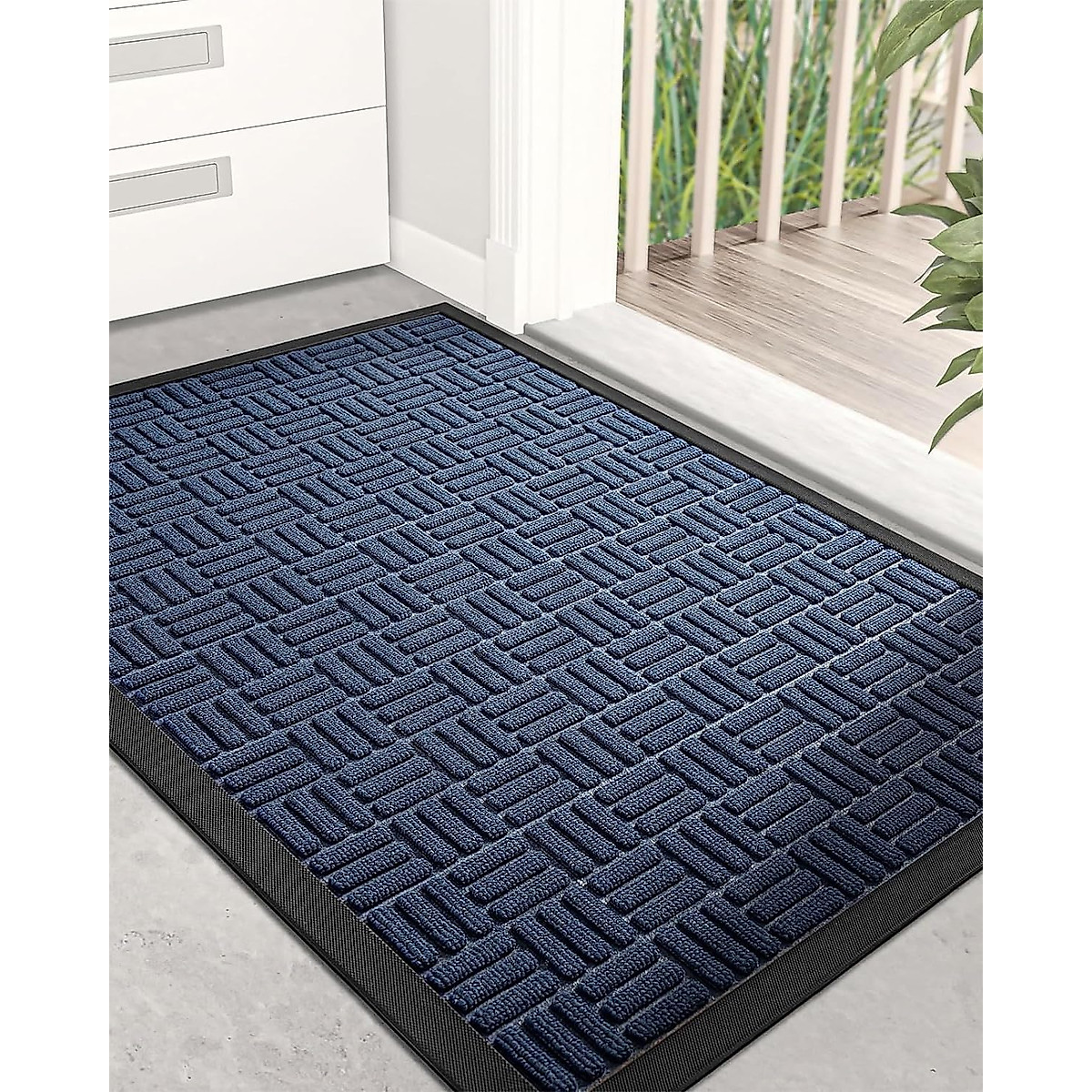 DEXI Front Door Mat Outside Entrance, All-Season Heavy Duty Rubber Indoor Outdoor Doormat, Fade Resistant, Low-Profile, Easy Clean Patio Entryway Rug, 23"x35", Maze Blue