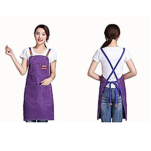 Cotton Canvas Apron for Artists Painting,Chef Apron with Cross Back Straps for Men Women, Kitchen Cooking (Purple)