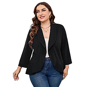 KOJOOIN Womens Plus Size Casual Long Sleeve Blazer Open Front Cardigan Work Office Jacket Suit Blazer Black 4XL