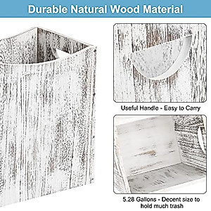 Office Trash Can, Rustic Waste Basket Set 2 Pack Wood Trash Can Farmhouse Style Wastebasket, 5.28 Gallon Garbage Bin with Handle for Living Room Bedroom Bathroom Trash Can (2, Rustic White)