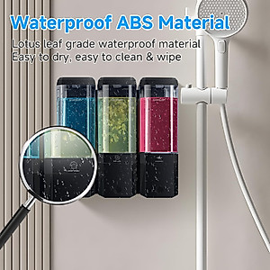 GlintGath Shower Dispenser 3 Chamber No Drill Wall Mounted Shampoo Conditioner Body Wash Dispenser, Large Capacity 1500ML, Black