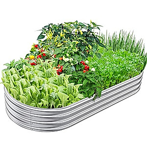 CHALAIR Outdoor Galvanized DIY Raised Garden Bed Kits, Sturdy and Durable, Oval Design Provides Sufficient Space for Planting Vegetables and Other Plants.