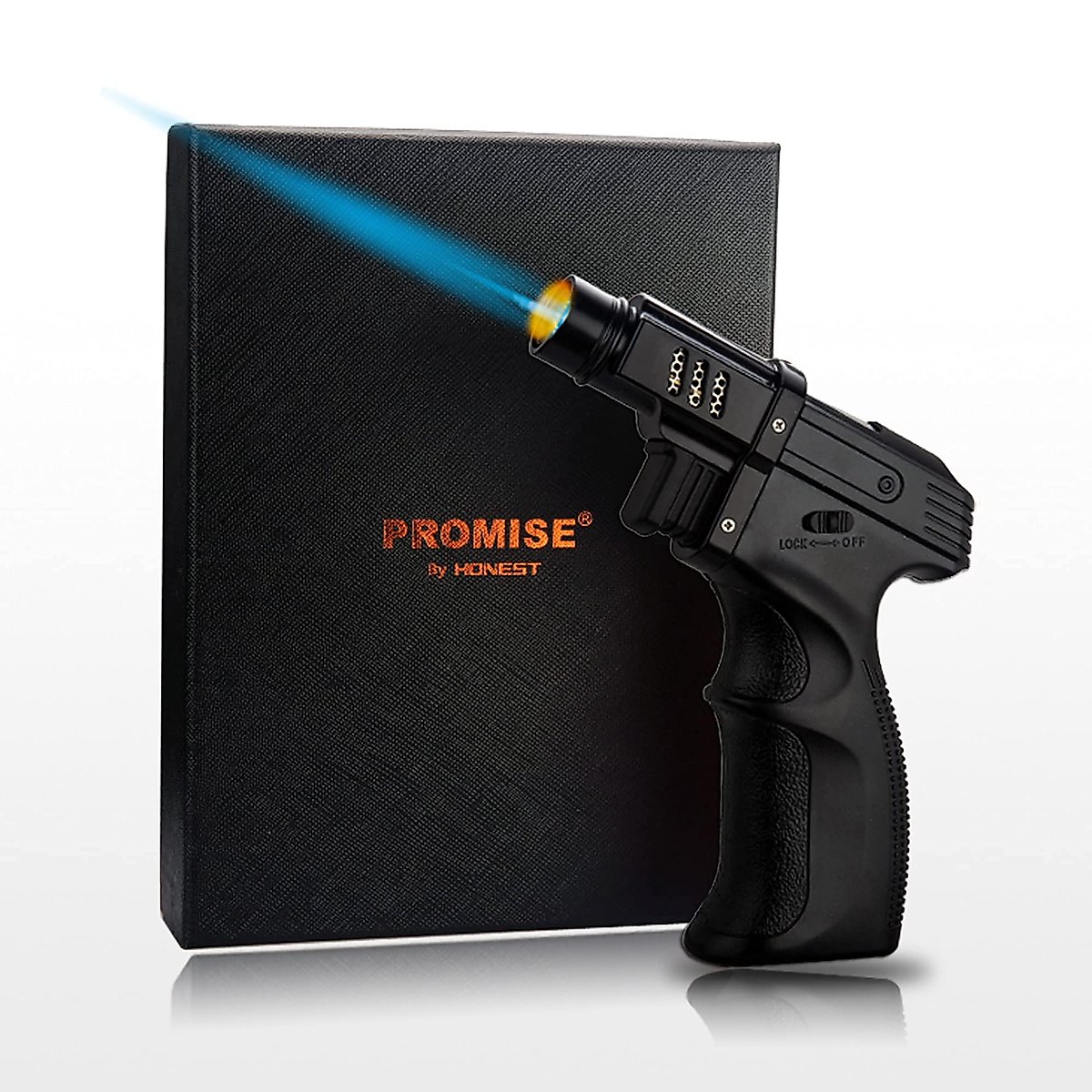 PROMISEButane Torch Lighter Gun Torch Blow Torch -Sleek Adjustable Butane Torch Adjustable Flame Lock Cooking Torch Cigar Lighter Lighter Camping Home Use Welding Chef etc (Black)