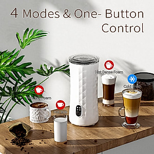 Milk Frother, 4 IN 1 Automatic Warm and Cold Milk Foamer, Auto Shut-Off and Silent Operation Milk Steamer for Coffee Latte, Cappuccino, Macchiato,Chocolate (White)