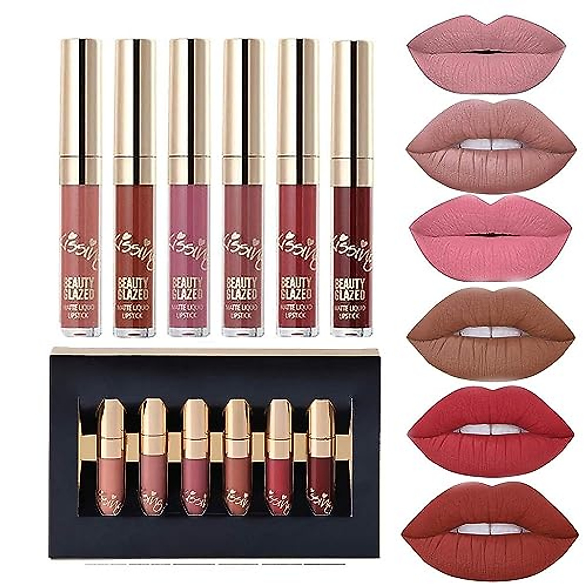 NICEFACE 6Pcs Matte Liquid Lipstick Set, Long-Lasting, Highly Pigmented with Moisturizing Lip Gloss, Waterproof & Fade-Resistant for Beautiful Lip Color Makeup
