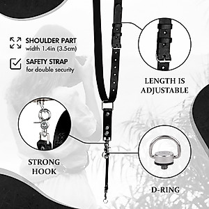 Leather Camera Strap for One Camera - Professional Single Leather Harness Shoulder Strap Quick Release Gear DSLR/SLR