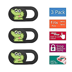 SIREG Webcam Cover Slide 0.027in Ultra Thin Web Camera Cover for Laptops Smartphone PC Tablets for Protecting Your Privacy Security (Frog-Black & 3 Pack)