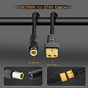 QIANRENON DC 7.9mm×0.9mm to XT60 Lithium Battery Charging Cable,DC 7909 Male to XT60 Female Solar Panel Connection Cable 12V-24V,14AWG,for Lithium Battery Pack,Portable Solar Generator,1.5m/4.9ft
