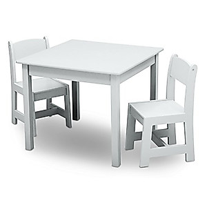 Delta Children MySize Kids Wood Table and Chair Set (2 Chairs Included) - Ideal for Arts & Crafts, Snack Time, & More - Greenguard Gold Certified, Bianca White, 3 Piece Set
