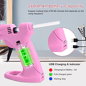 Glue Gun Cordless USB Rechargeable: 2600mAh Battery Operated Fast Preheating Wireless Hot Glue Gun Kit with 30pcs Mini Glue Stick for Crafts DIY Arts Home Repairs - Pink