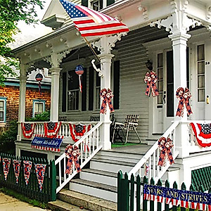 2 Pcs Patriotic Bow Wreath 4th of July Memorial Day Red White Blue Star Burlap American Flag Bow Memorial Day Bow for Indoor Outdoor Tree Topper Independence Day Party Decoration (Classic Style)