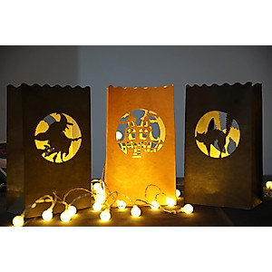 Stmarry 48 pcs Halloween Luminary Bags, Flame Resistant Luminaries, Orange and Black Tea Light Candle Bags - Witch, Black Cat Silhouette Decorations & Party Lanterns