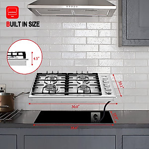 30 Inch Gas Cooktop, GASLAND Chef 4 Italy Sabaf Sealed Burner Gas Stovetop, Drop in Gas Range Cooktop, 28,300 BTU NG/LPG Convertible, 3.9 ft Cord Plug, Cast Iron Grates with Metal Knobs