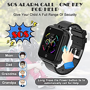 cjc Kids Smart Watches for Boys Girls Ages 3-15, Kids GPS Tracker Watches 1.4" Touchscreen Watch with Video Chat 3-Way Call Phone Watch Christmas Birthday Gift for Boys Girls(Black)