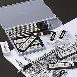 Four Candies Metal Mechanical Pencil Set - 6PCS 0.7mm Art Mechanical Pencils & 360PCS HB Lead Refills & 3PCS Erasers & 9PCS Eraser Refills, Drawing Mechanical Pencils for Writing, Sketching/With Case