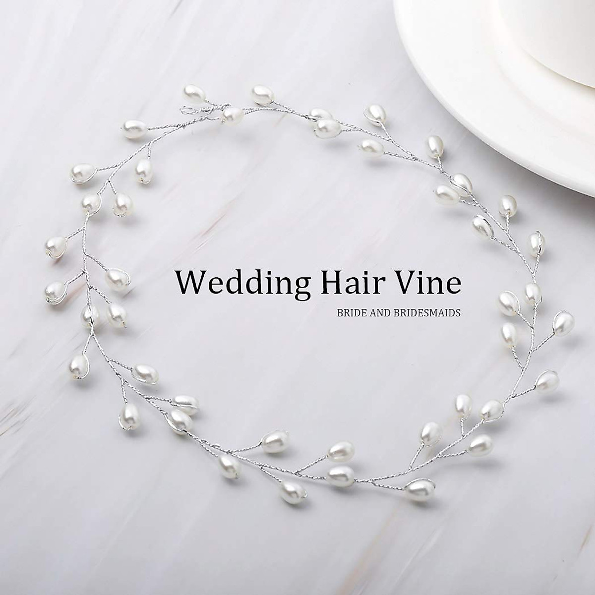 Catery Bride Wedding Headband Pearl Hair Vine Braid Headpieces Bridal Hair Accessories for Women(Sliver)