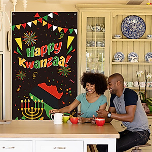 Kwanzaa Decoration Happy Kwanzaa Door Cover Kwanzaa Party Hanging Banner Kwanzaa Backdrop Indoor Outdoor African American Holiday Festival Decor for Kwanzaa Home Office Supplies, 70 x 35 Inches
