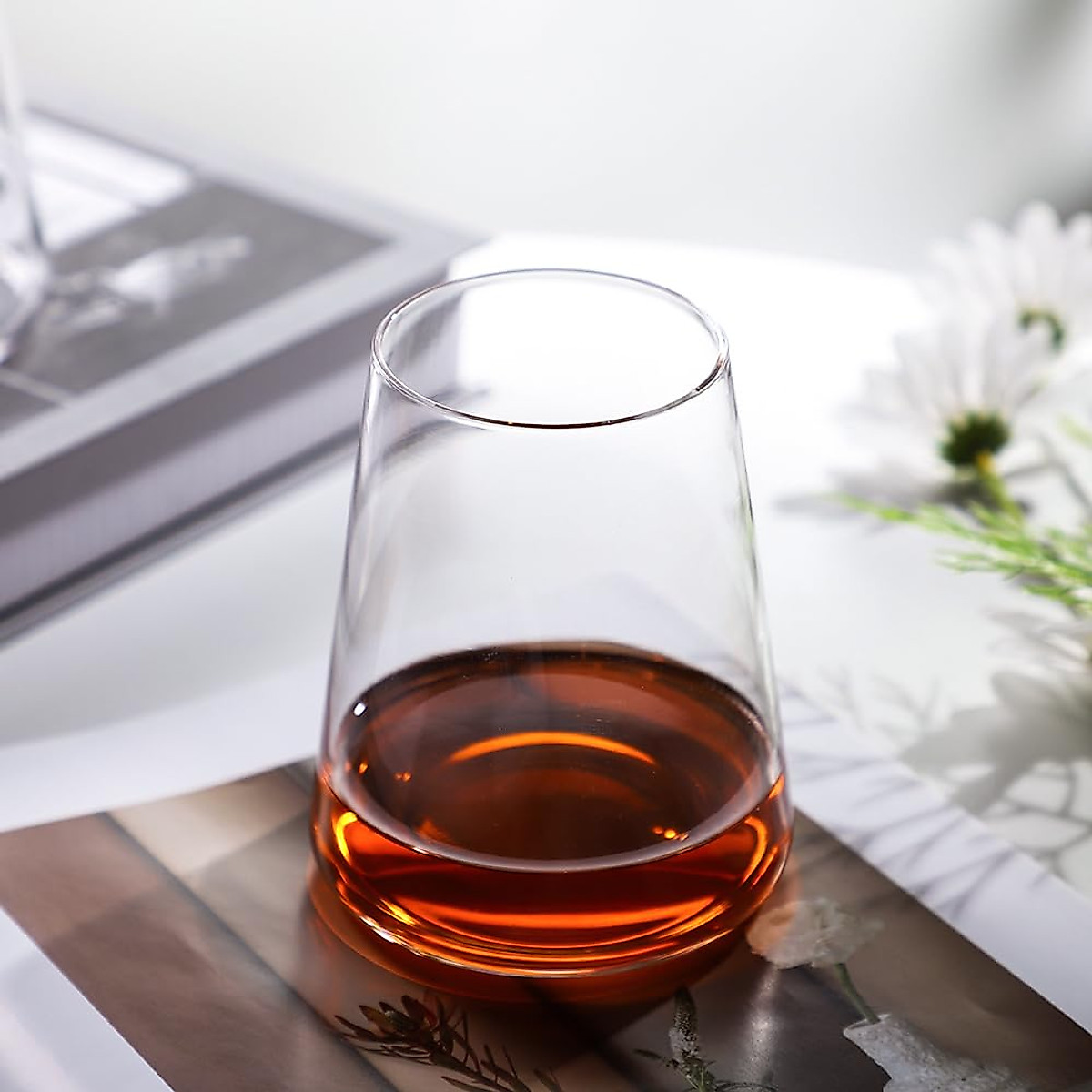 JYB&XY Stemless Wine Glass Set of 4 wine glass 16oz Hand Made Crystal Red White Wine Glasses for Daily Use, Hosting, Home Bar, Evening Party Gift Idea for Men or Women Housewarming