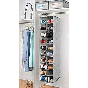 mDesign Soft Fabric Closet Organizer - Holds Shoes, Handbags, Clutches, Accessories - Large, 20 Shelf Over Rod Hanging Storage Unit - Textured Print - Gray