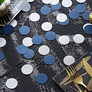 Silver and Blue Paper Confetti Table Decoration for Birthday Graduation Retirement Theme Party,1.2 inch in Diameter,200 Counts