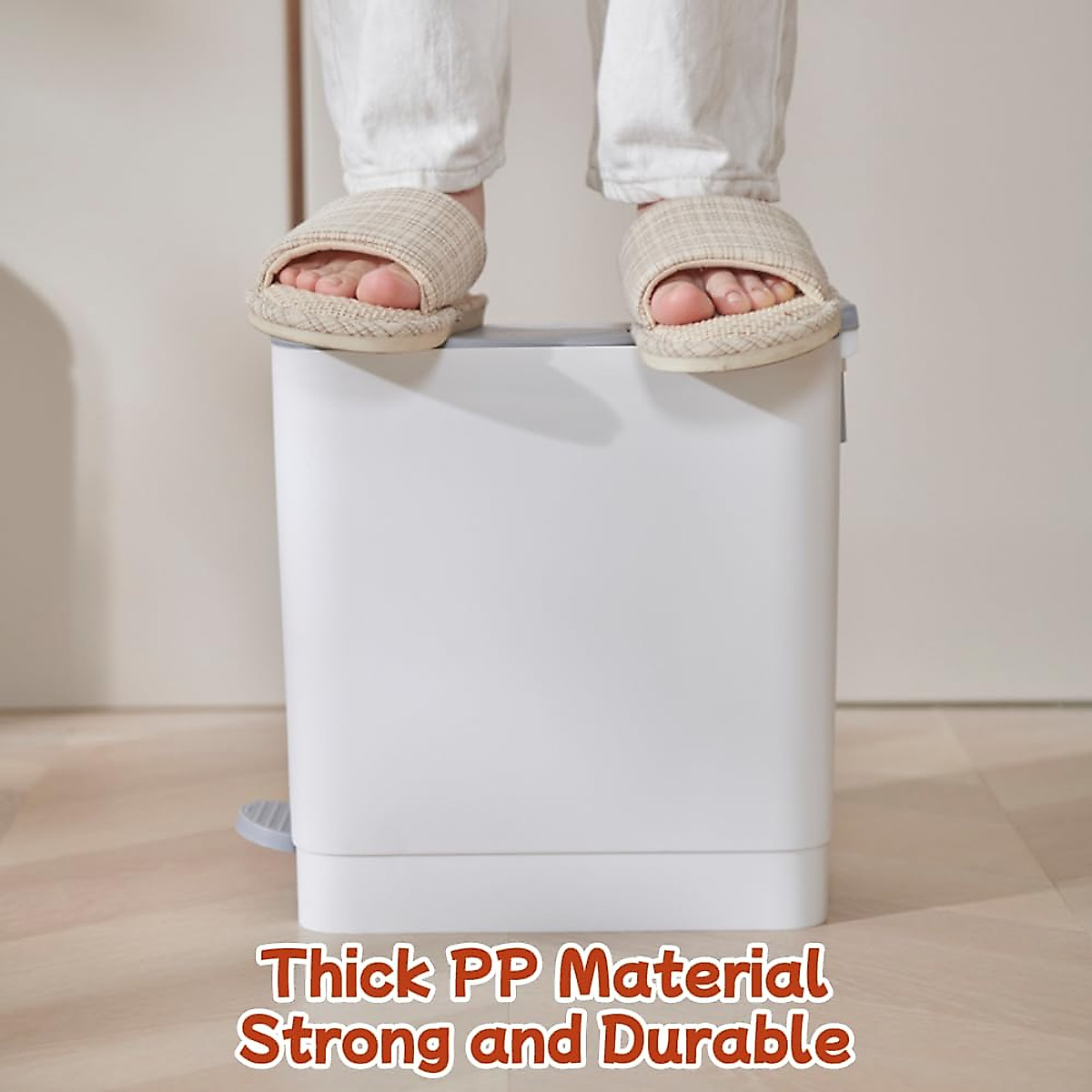 WanWanKa Trash Can with Lid, 2.6 Gallon Commercial Trash Can, Plastic Waste Bin with Press top Lid, Pedal Trash can,White Garbage Can Suitable for Kitchen, Bathroom, Bedroom, Living Room, Office(ASEN)