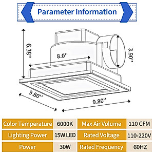 Yopmb Bathroom Exhaust Fan with LED Light ，Square Ceiling Mount Quiet Exhaust Fan for Shower/Bathroom/Office/Home/Restroom，1.0Sone 110 CFM 110V 4" Duct, White