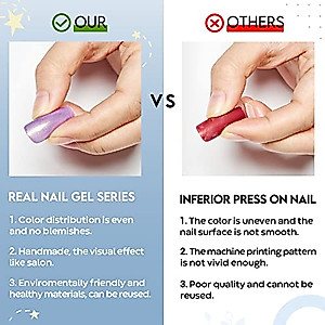 GLAMERMAID Jelly Press on Nails Almond- Handmade Gel Nails Series | Blue Glitter Galaxy Fake Nails Medium Short Length Shimmer Acrylic False Nail Kits Stick Glue on Nails Sets Reusable Full Cover for Women Girls Gift, 24Pcs