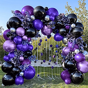 Purple Black Silver Balloon Garland - Double Stuffed Dark Purple Black Balloons Metallic Purple Silver Balloons Lavender Lilac Balloon Arch Kit for Birthday Baby Shower Anniversary Wedding Party Decor