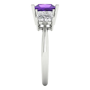 Clara Pucci 3.0 ct Princess Cut 3 Stone Solitaire Natural Amethyst gemstone Designer Anniversary Bridal Engagement Ring 14k White Gold