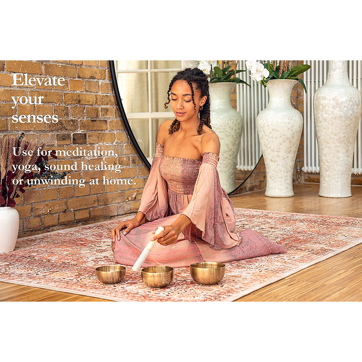 3 Piece Bronze Singing Bowl Set with Mallet, Felt Rings and Covers, Universal Series — MADE IN INDIA — For Meditation, Yoga and Sound Healing Therapy, 2-YEAR WARRANTY