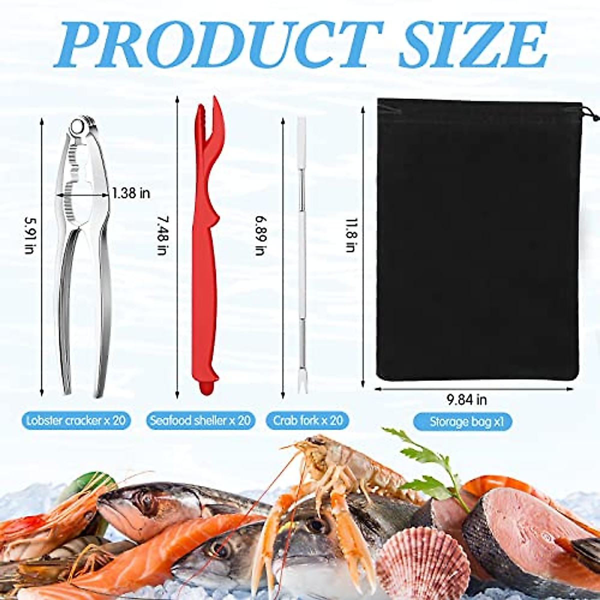 Zhehao 61 Pcs Seafood Tools Set includes 20 Crab Crackers, 20 Lobster Shellers, 20 Crab Leg Forks and 1 Storage Bag, Nut Cracker Set for Home Kitchen Party Tools