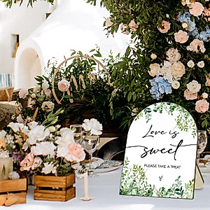 Love is Sweet Please Take A Treat Sign, Love is Sweet Sign for Baby Shower, Bridal Shower Decor Supplies, Eucalyptus Leaf Decoration Wedding Sign Favors for Guests 9 * 11IN