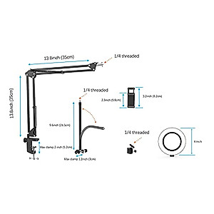 Overhead Camera Mount with Ring Light, Flexible Articulating Phone Arm Stand Compatible with iPhone, Logitech Webcam, Desk Tripod for YouTube Live Stream Cooking Nail Video Recording