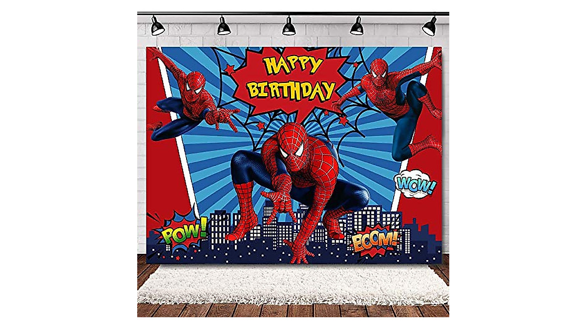 Red Spider Web Blue Stripe Photography Backdrop 7x5ft - Perfect for Parties