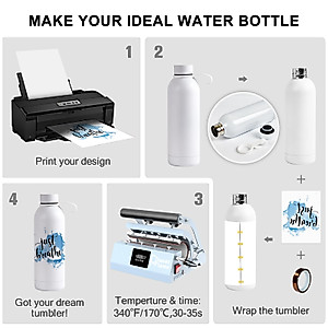 PlanetFlame 12 Pack 17 oz Sublimation Tumblers Bulk, Double-wall Insulated Stainless Steel Water Bottle Sublimation with Silicone Ring for Office,Gym,Travel, Matte White