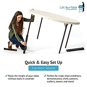 Lift Your Table® Folding Table Risers, Easy-to-Use Straight Leg Folding Table Extensions, Counter Height, Raises Folding Tables 8” Inches. Durable, Sturdy. Set of 4, Black, Made in The USA