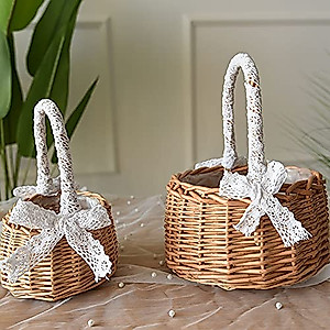 DDXY Wicker Rattan Flower Basket, Willow Handwoven Basket with Handle and Plastic Insert, Easter Eggs Candy Basket Wedding Flower Girl Baskets for Home Garden Decor Large