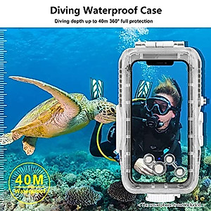Andoer PU9113W Diving Waterproof Phone Case Dust-Proof Shock-Proof Phone Housing with Red Filter 1/4 Inch Screw Holes Replacement for iPhone 13/13 Pro/ 12/12 Pro Diving Surfing Swimming Surfing