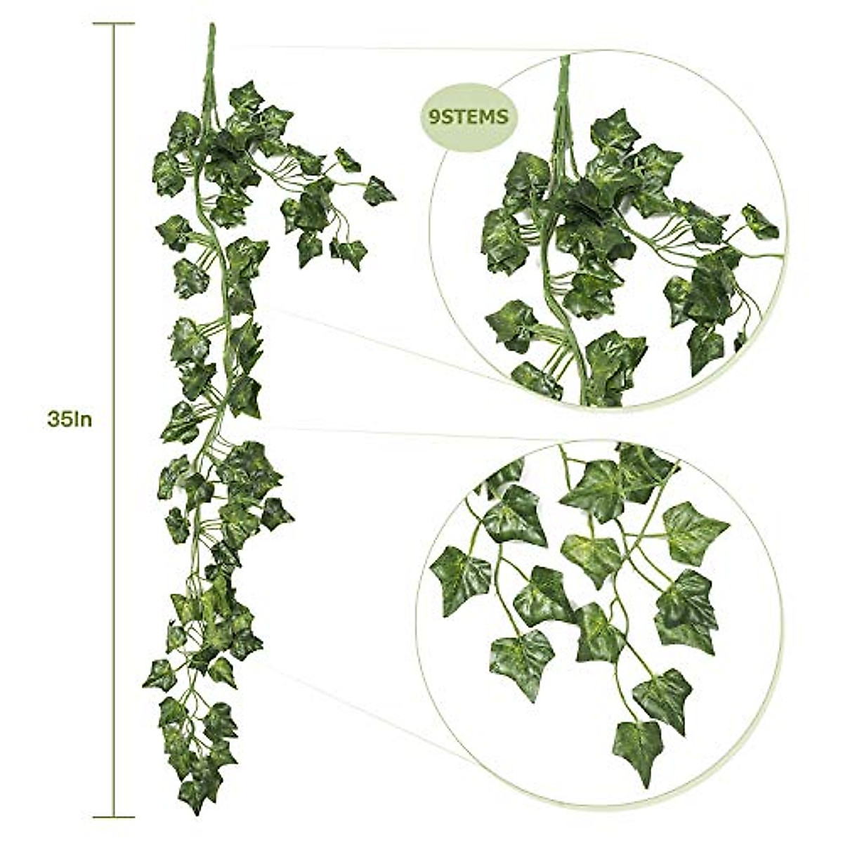 Yatim 90 CM Sweetpotato Ivy Vine Artificial Plants Greeny Chain Wall Hanging Leaves for Home Room Garden Wedding Garland Outside Decoration Pack of 2
