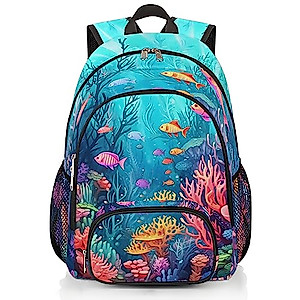 OMFUNS Tropical Fish School Backpack for Kids Boys Girls Women Men Ocean Sea Coral Bookbag for College Gym Travel School Bag Rucksack Casual Daypack Computer Laptop Backpack