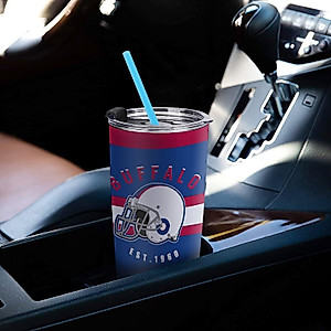 Custom Buffalo Tumbler 20oz Stainless Steel with Lid & Straw Personalized Football Fans Gifts for Women Men Coffee Travel Insulated Mug Cup Add Name Number
