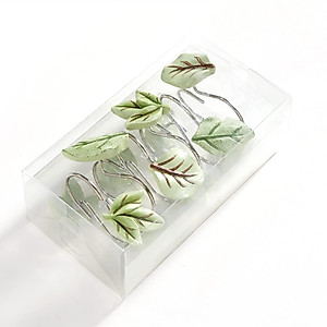 YoKii 12PCS Plant Leaves Decorative Shower Curtain Hooks for Green Tropical Botanical Plam Tree Leaf Shower Curtains Hooks Metal Rustproof Cute Eucalyptus Shower Curtain Rings Bathroom Decoration