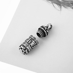 HZMAN Tibetan Buddhism Meditation Stainless Steel Pendant Commemorative Cremation Ashes Pill Cylinder Container Necklace 22+2 Inch Chain (cylindrical)