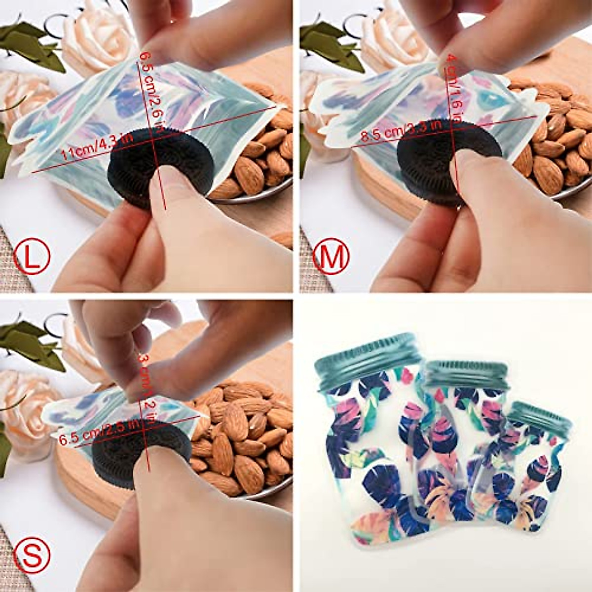 Enkrio 45 Pack Mason Jar Zipper Bags Reusable Jar Bags Mason Reusable Food Storage Bags Sandwich Bags Ziplock Bags for Kitchen Camping Picnic Organizer (15L 15M 15S)