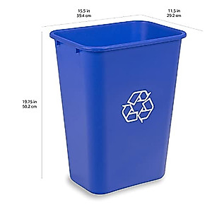 AmazonCommercial 10 Gallon Commercial Office Wastebasket, Blue, w/ Recycle Logo, 2-pack