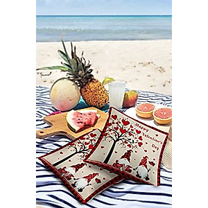 Vandarllin Outdoor Throw Pillows Covers 18X18 Set of 2 Waterproof Happy Valentine's Day Decorative Zippered Lumbar Cushion Covers for Patio Furniture, Gnomes Love Heart Tree