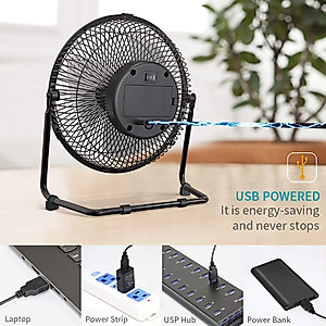 9 Inch USB Rechargeable Desk Fan, 6700mAh Battery Operated Fan, Mini Portable Table Fans with 2 Speeds Strong Airflow, Quiet and 360°Rotate, Desktop Small Personal Fan for Home Office Outdoor Travel