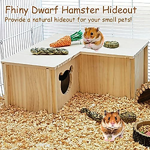 Fhiny Wooden Hamster House, Multi-Chamber Hamster Hideout & Tunnel Detachable Activity Room Exploring Toys Rats Habitat Decor for Dwarf Hamsters Gerbils Mice Lemmings (Large)
