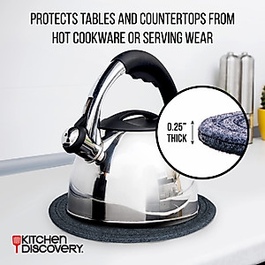 Trivets for Hot Pots and Pans - Kitchen Discovery 8" Chenille Trivets - Set of 3 Large Woven Pot Pads for Serving Hot or Cold Dishes and Protecting Your Table, Countertop or Island, Charcoal Gray