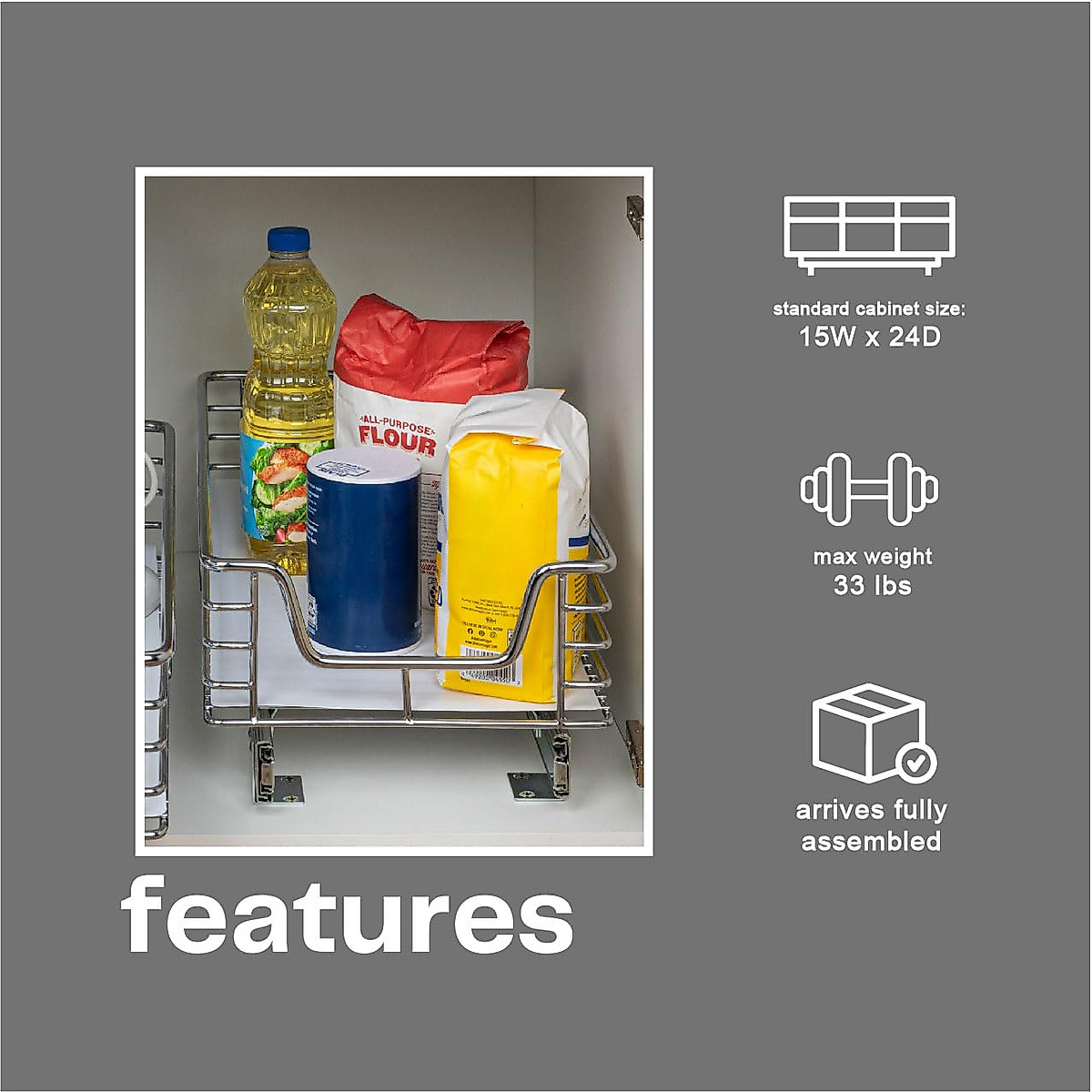 Household Essentials Design Trend 11.5" Extended Depth 1-Tier Single Basket Sliding Shelf Under Cabinet Organizer, White